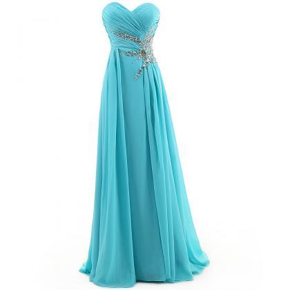 2015 Beading Ice Blue Long Prom Dresses 2015 A Line Sweetheart Neck ...